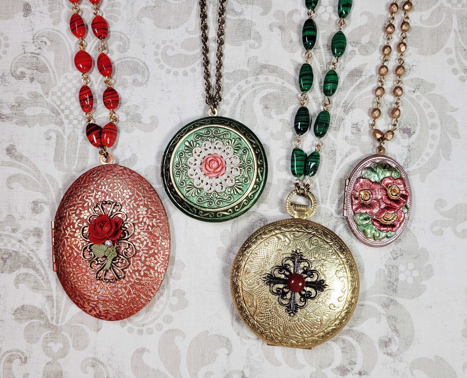 Vintage Locket Necklace, Red Hand Painted Locket, Victorian Locket ...