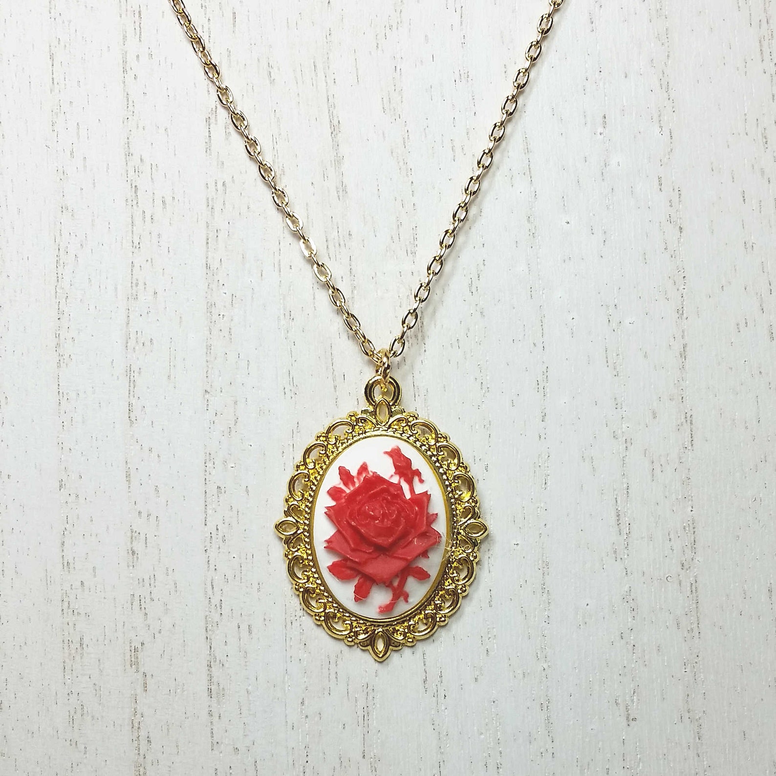 Red Rose Necklace Rose Cameo Necklace Red Necklace - Etsy