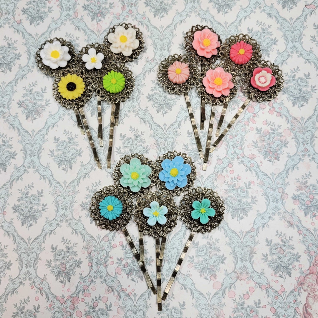 Filigree Flower Bobby Pins, Set of 5, Floral Hair Pins, Vintage Style ...