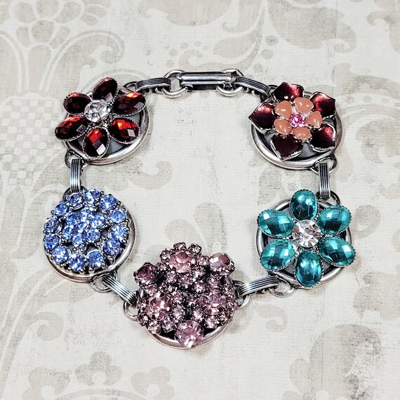 Rhinestone Button Bracelet Repurposed Costume Jewelry | Etsy