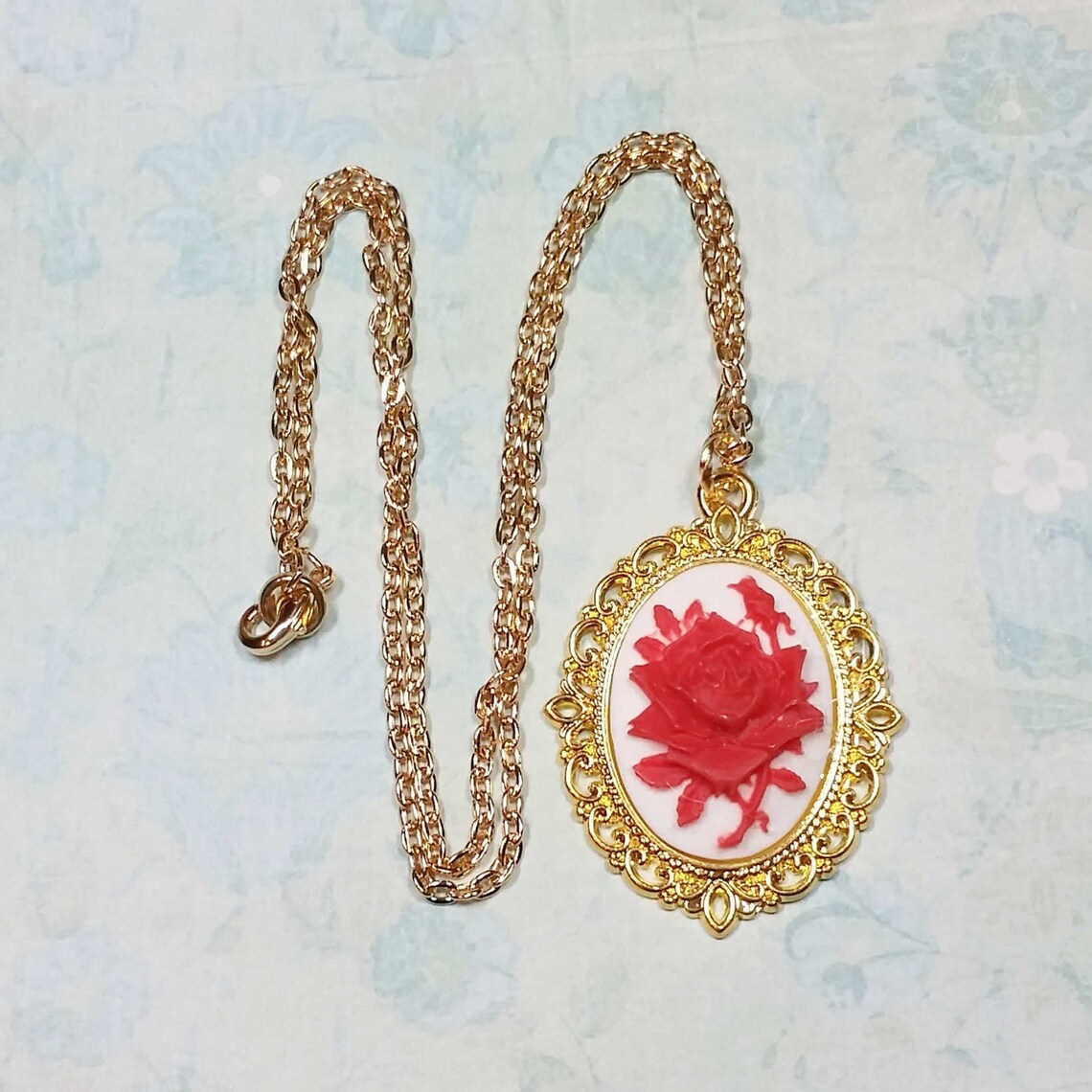 Red Rose Necklace Rose Cameo Necklace Red Necklace - Etsy