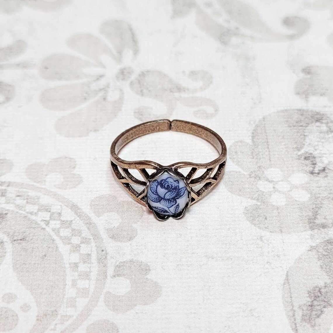 Blue Rose Cameo Ring Vintage Blue Rose Porcelain Cameo Ring - Etsy