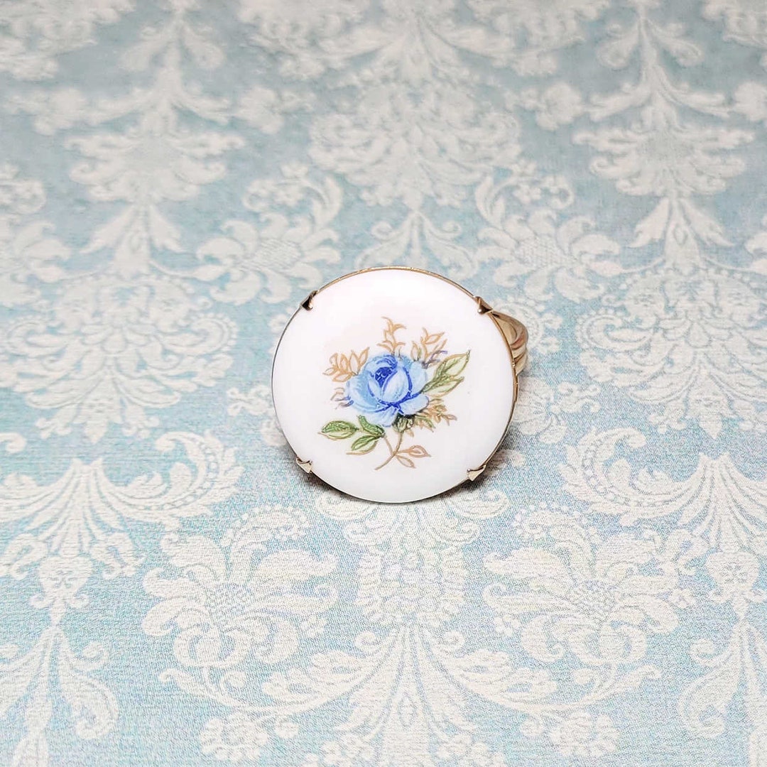 Blue Rose Cameo Ring, Blue Flower Ring, Vintage Style Ring, Blue Ring ...
