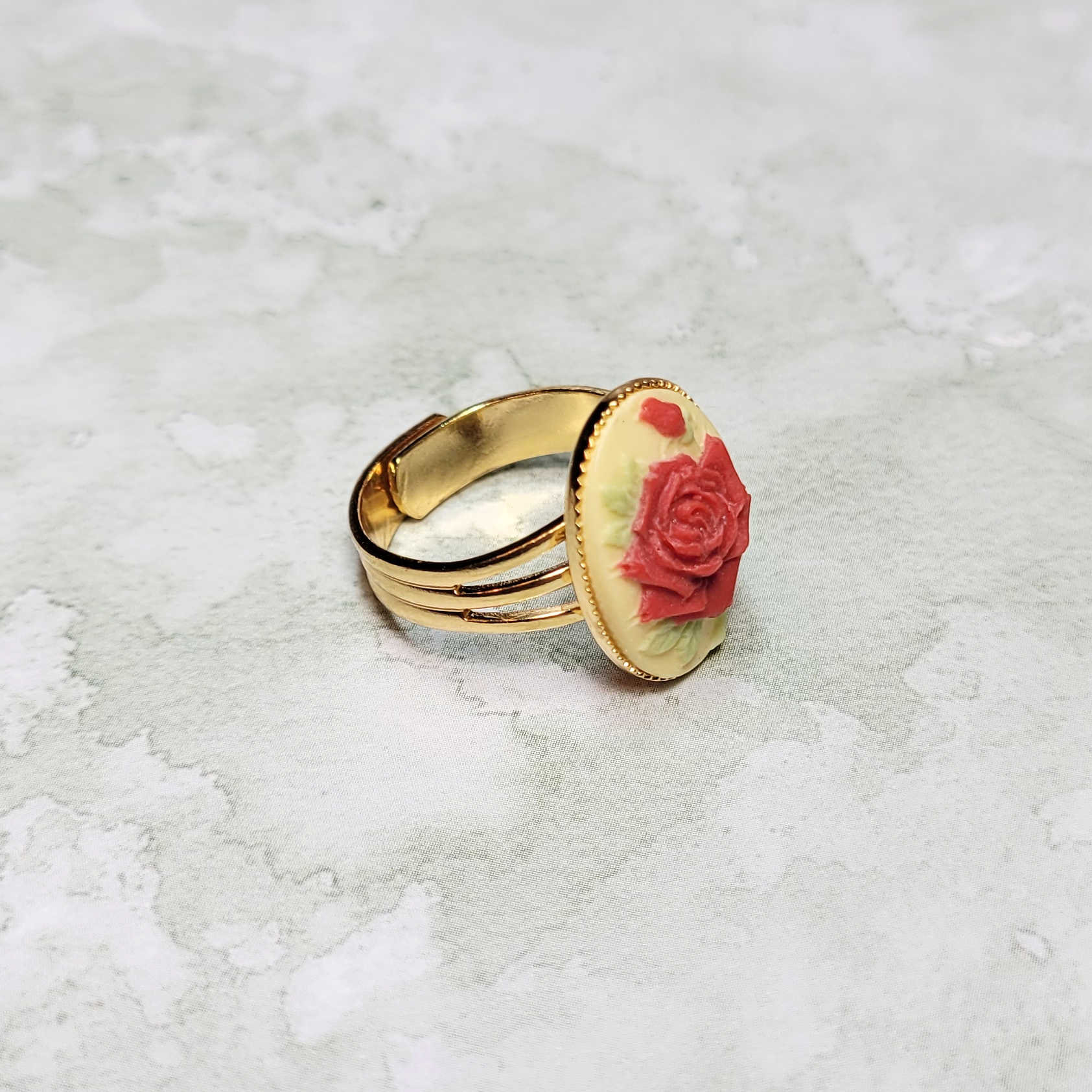 Red Rose Ring Rose Cameo Ring Victorian Ring Antique Style | Etsy