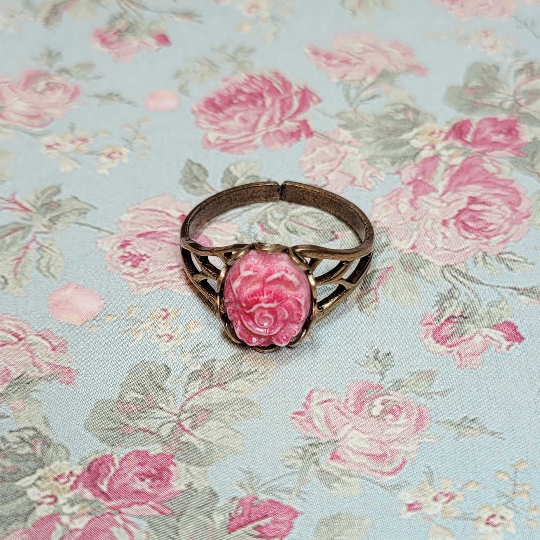 Light Red Rose Pink Rose Ring, Antique Style Ring, Vintage Style Ring, Victorian Ring ...