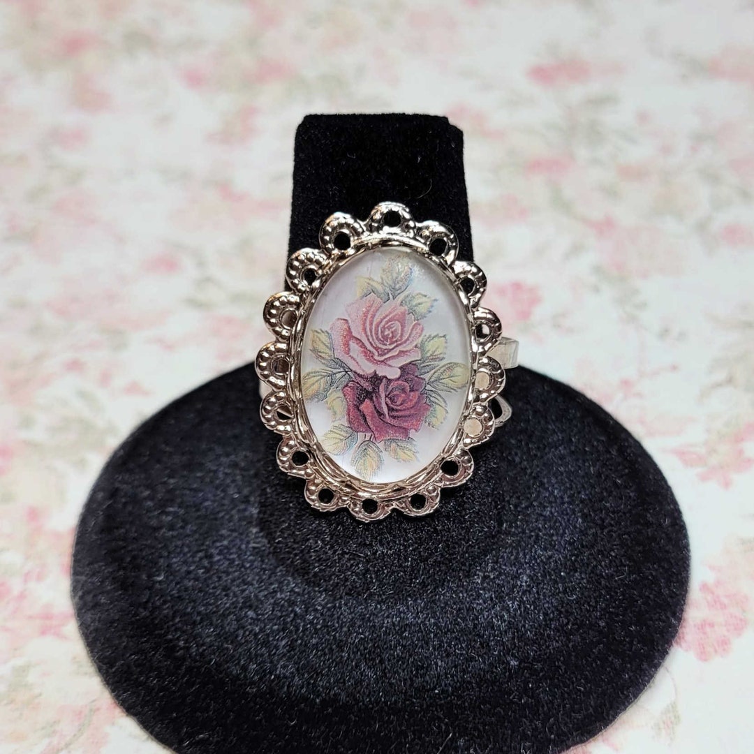 Antique Roses Ring, Vintage Style Cameo Ring, Rose Cameo Ring, Costume ...
