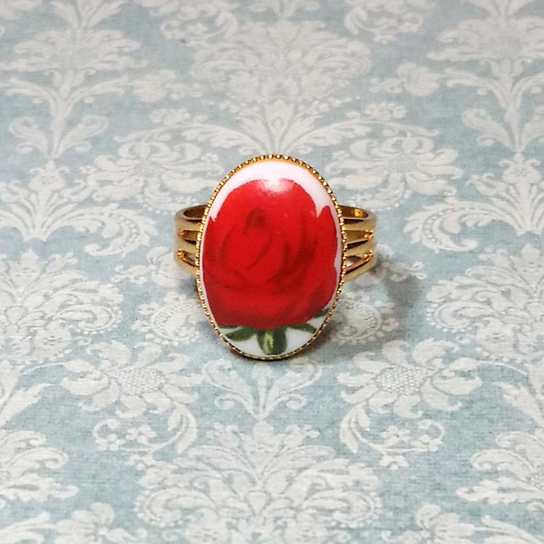 Red Rose Ring, Vintage Rose Cameo Ring, Rosebud Ring, Vintage Cameo ...
