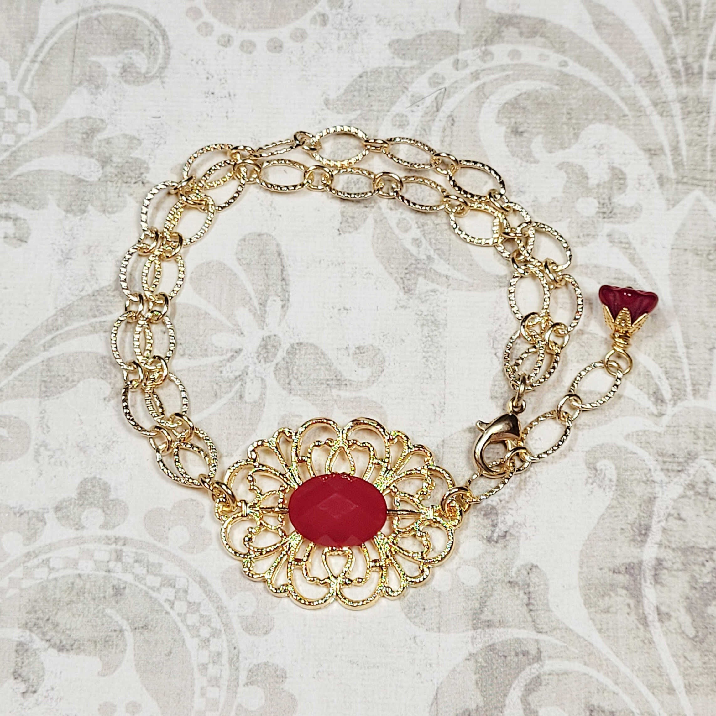 Vintage Style Charm Bracelet Red Bracelet Multi Chain - Etsy UK