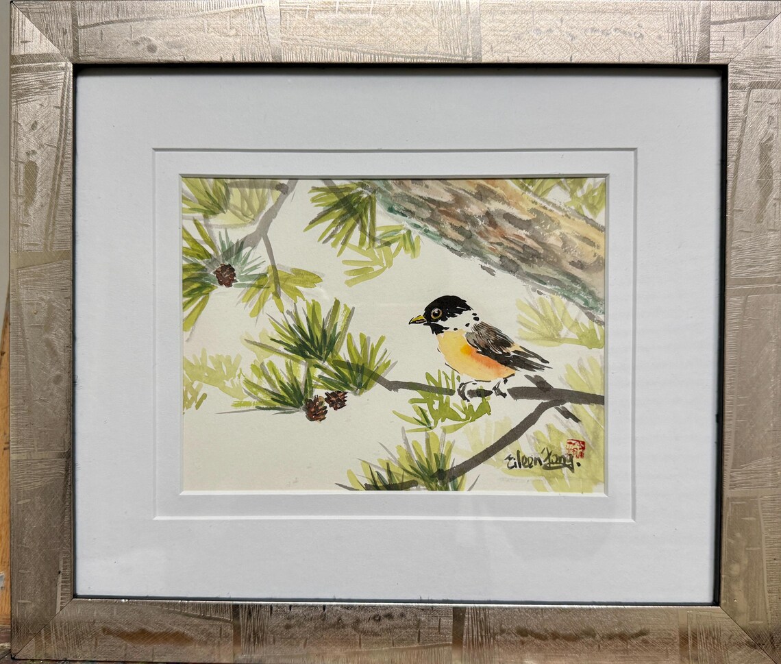Chickadee With Pine Tree - Etsy
