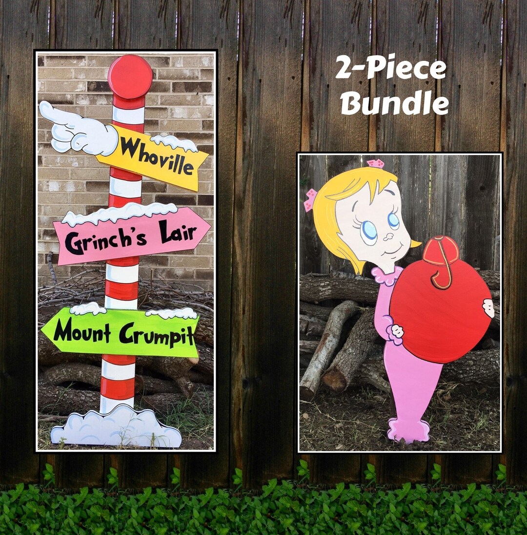 WHOVILLE Sign Pole CINDY Lou Who Smiling R Grinch Inspired CHRISTMAS ...