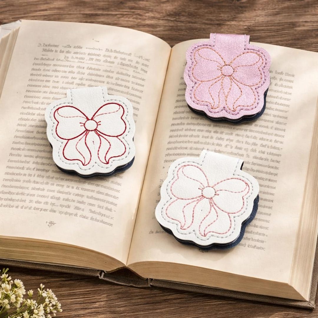 Embroidered Bow Magnetic Bookmark – Faux Leather Journal Accessory - Etsy