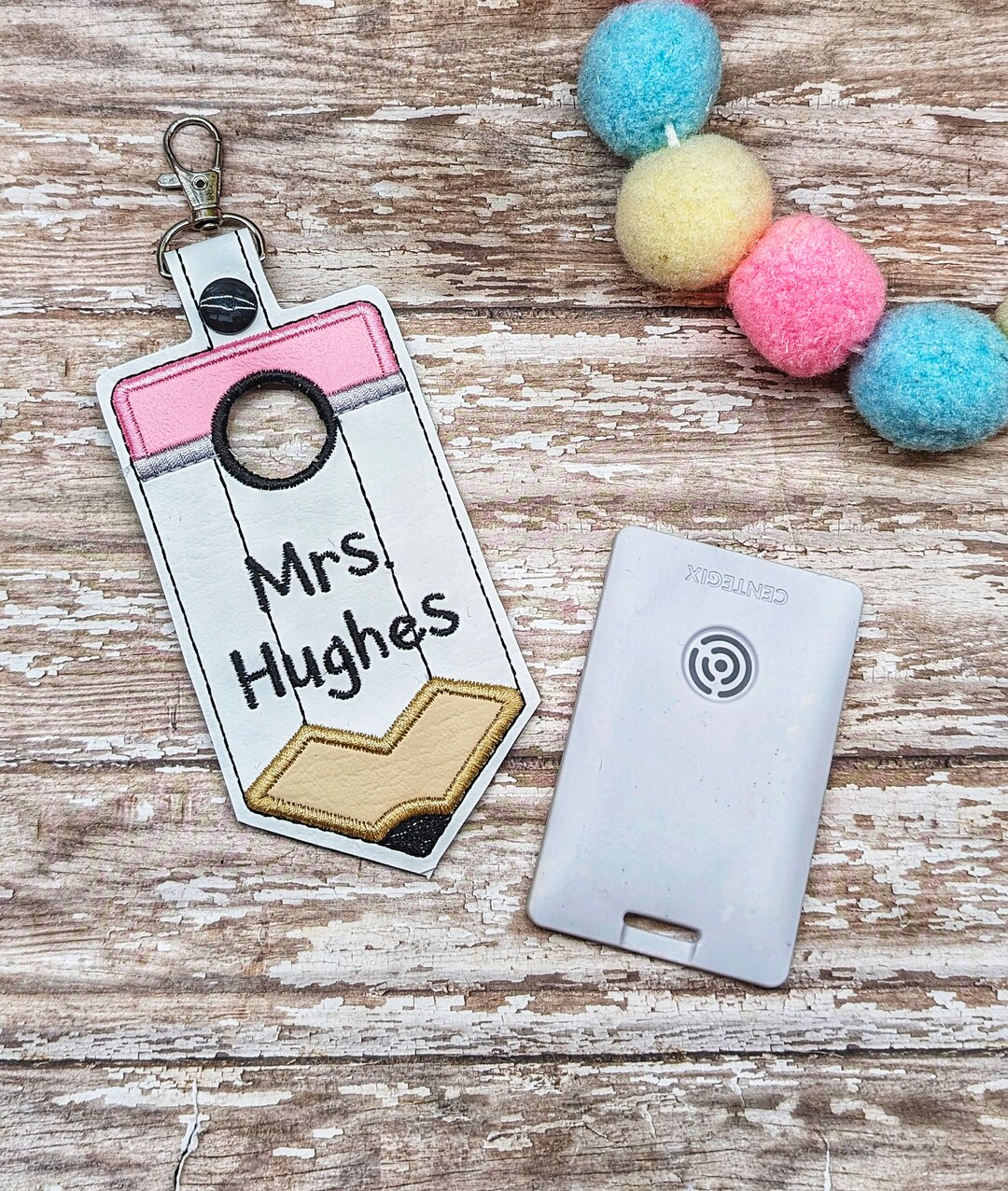 White Personalized Pencil Alarm ID Badge Holder - Etsy