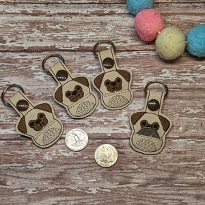 Pudgy Pug Key Chain / Fob Zipper Pull Bag Tag Quarter Keeper - Etsy