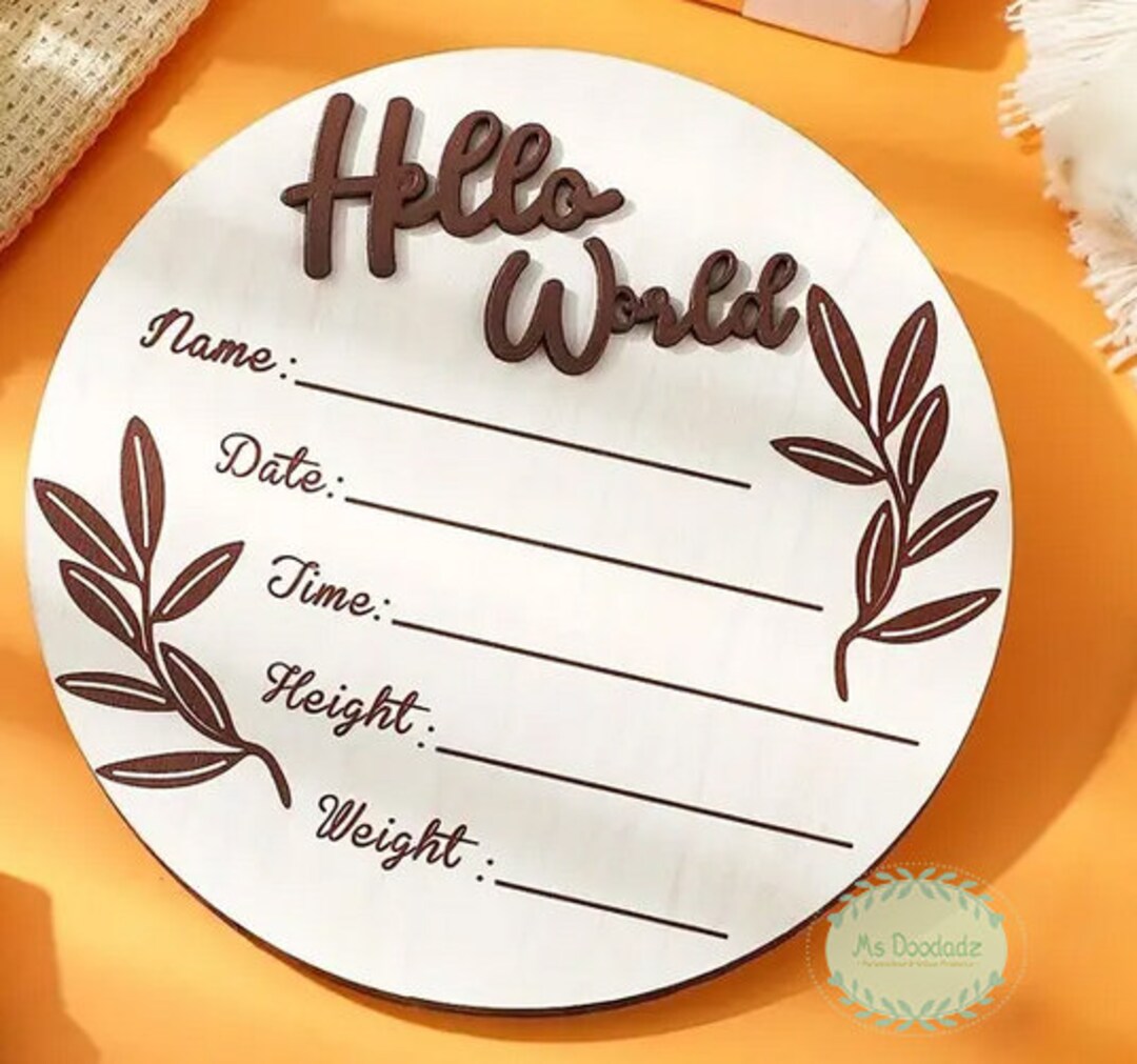 Baby Birth Announcement Wood Disc Hello World 3D / Birth Hospital Sign ...