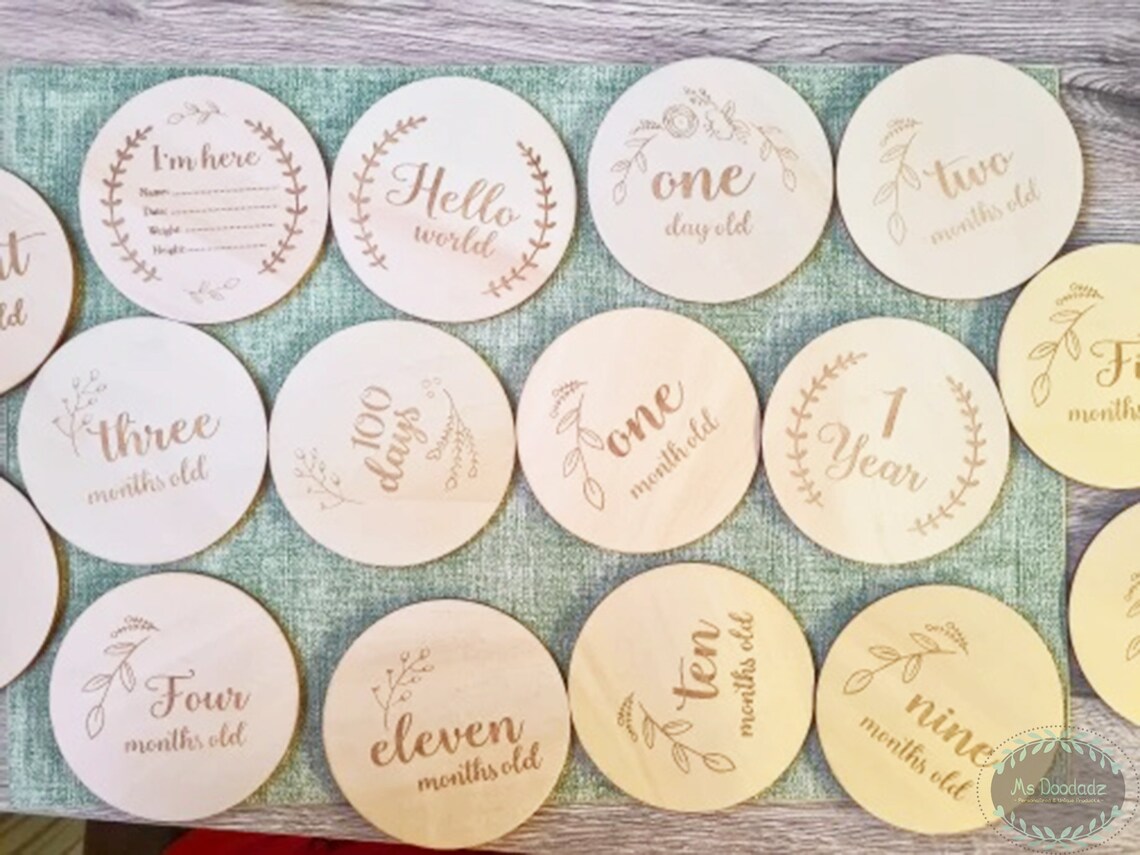 Wooden Milestone Baby Disc Set of 16 Baby Milestone Cards | Etsy
