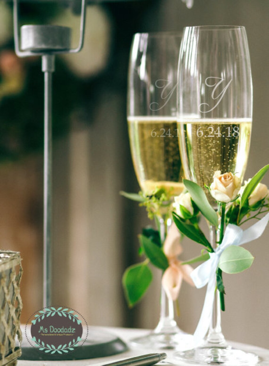 Personalized Crystal Wedding Flutes (set of 2) - Engraved Toasting ...