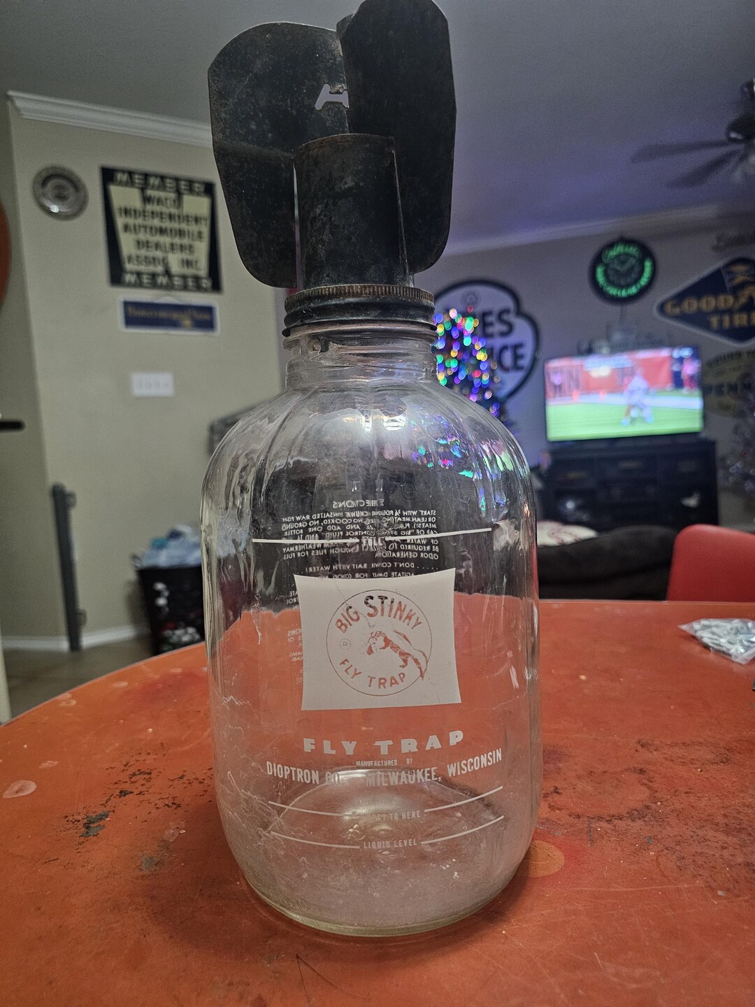 Vintage 1952 Glass Big Stinky Fly Trap by Dioptron Co One Gallon Jar ...