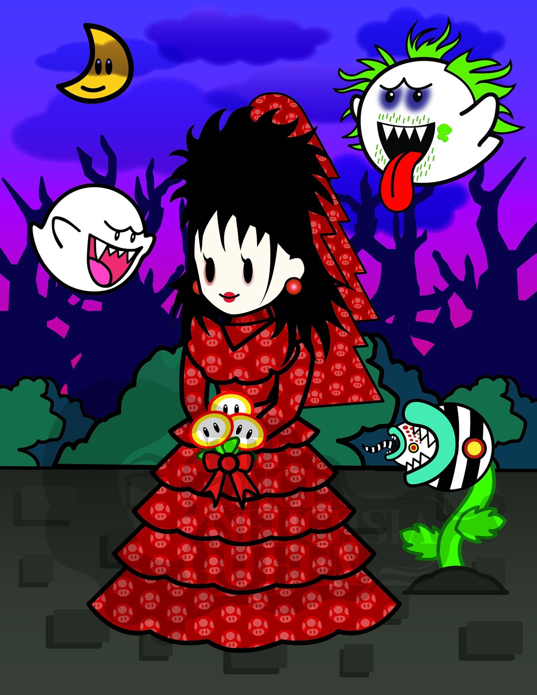 Paper Mario Princess Peach as Lydia From Beetlejuice Adorable Print Fan ...