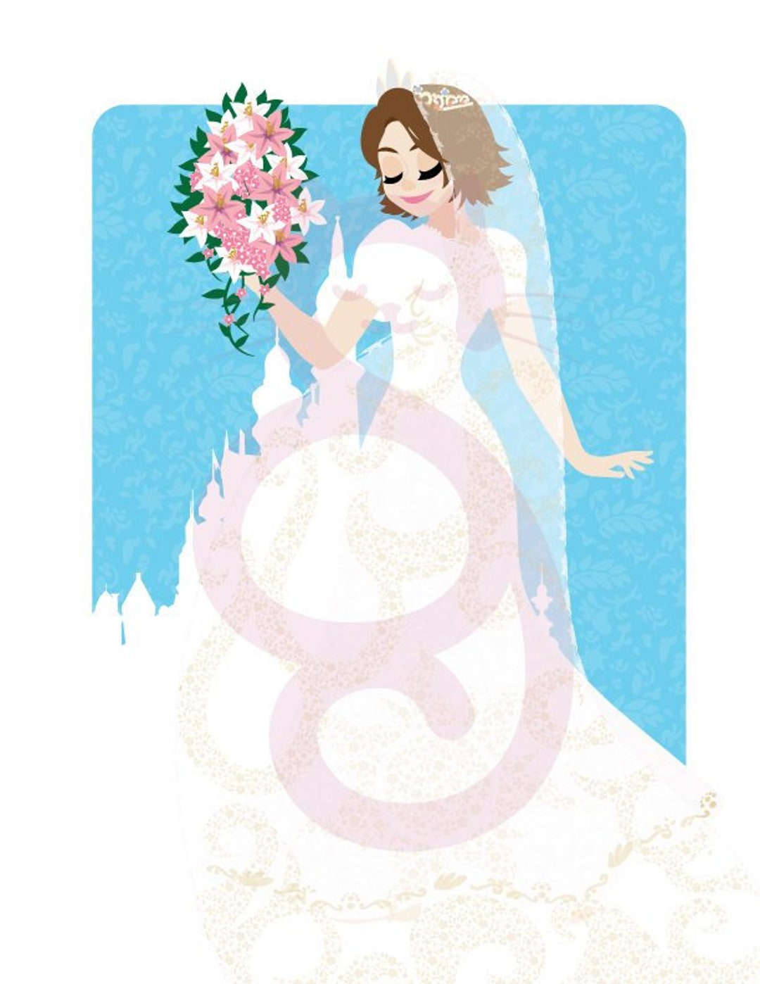 Disney Rapunzel Print Tangled Wedding Bouquet Princess Fan Art - Etsy