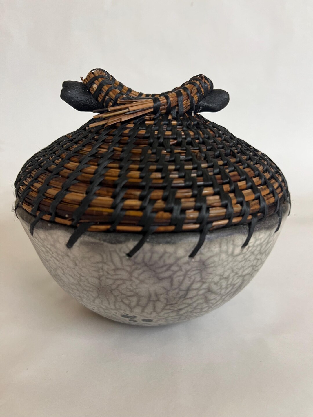 Candy Raku Vessel With Pine Needles and Clay Branch - Etsy