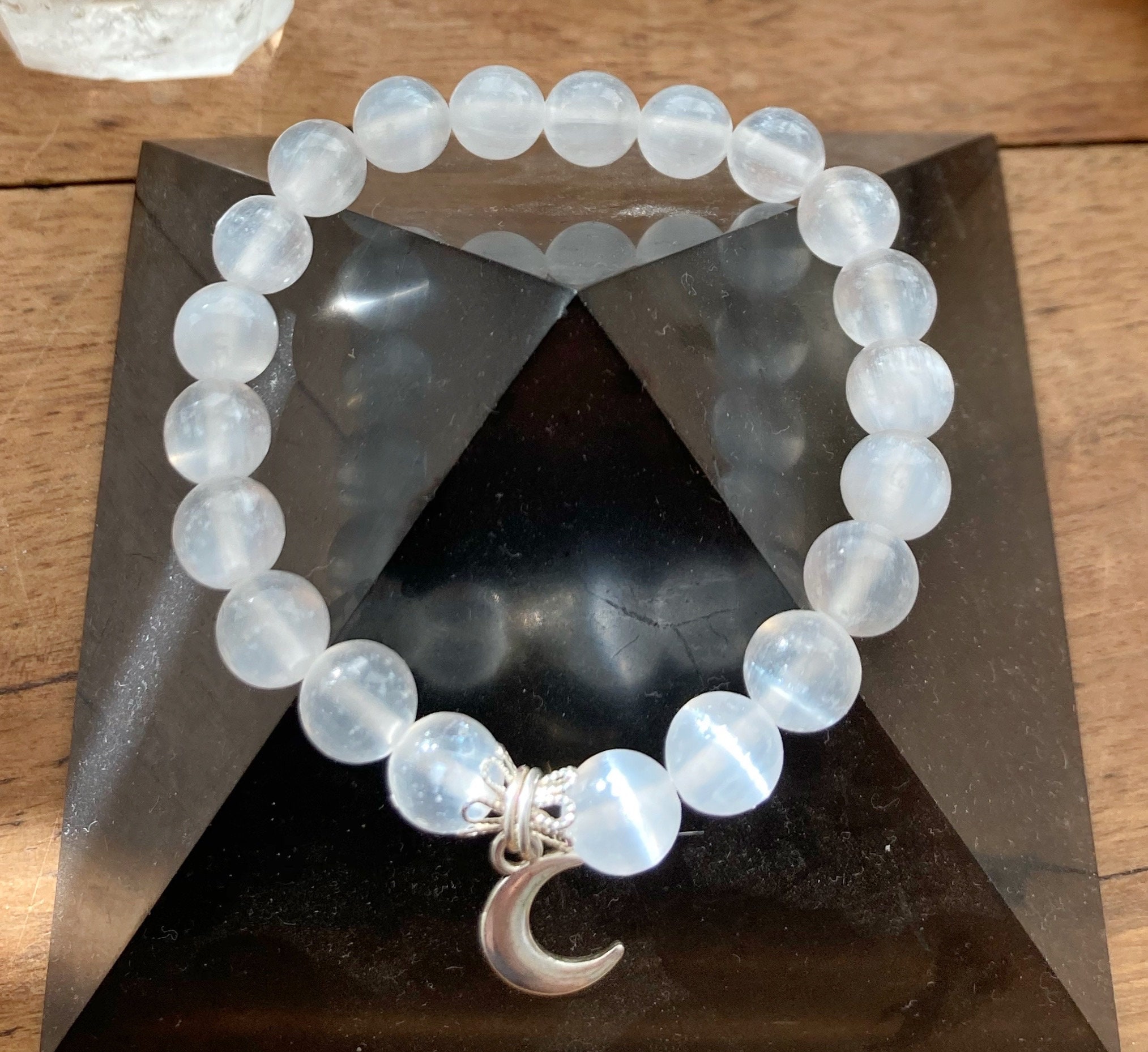 Selenite Moon Bracelet - Etsy