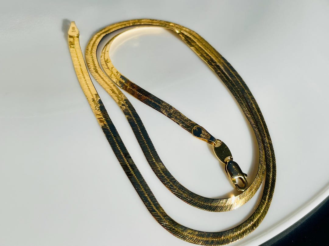 Vintage 14k Gold Italian Herringbone Necklace 18 Inches. 6 Grams and 3 ...