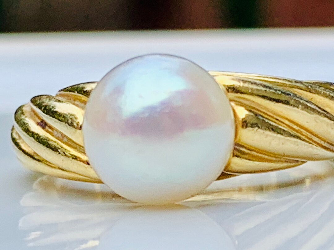 Pearl Ring Mikimoto Vintage Engagement Ring 8.5mm Akoya Pearl 18k ...