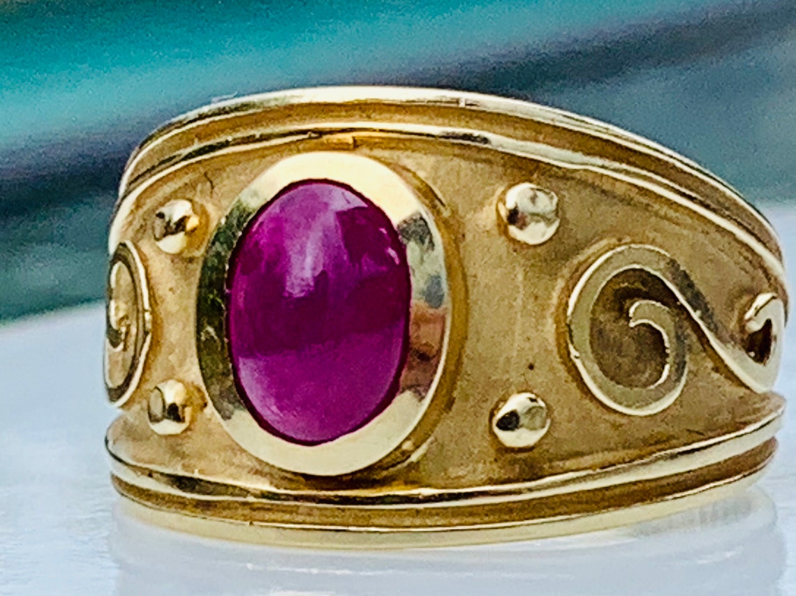 Natural Ruby Etruscan Style Ring Byzantine Ring 14k solid | Etsy