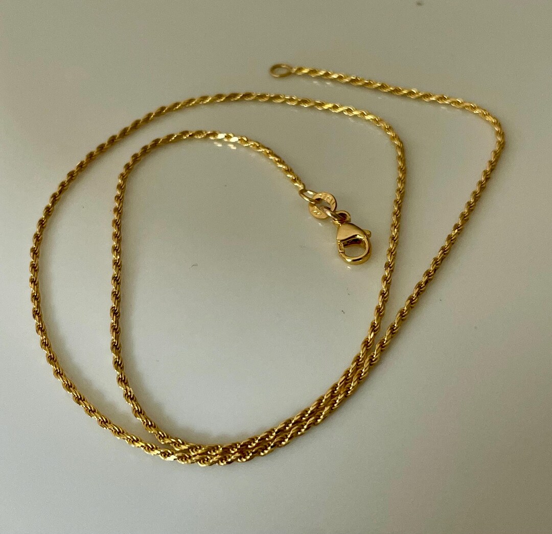 Vintage Gold Necklace 14k Gold Italian Rope Chain Necklace 16 Inches. 4 ...