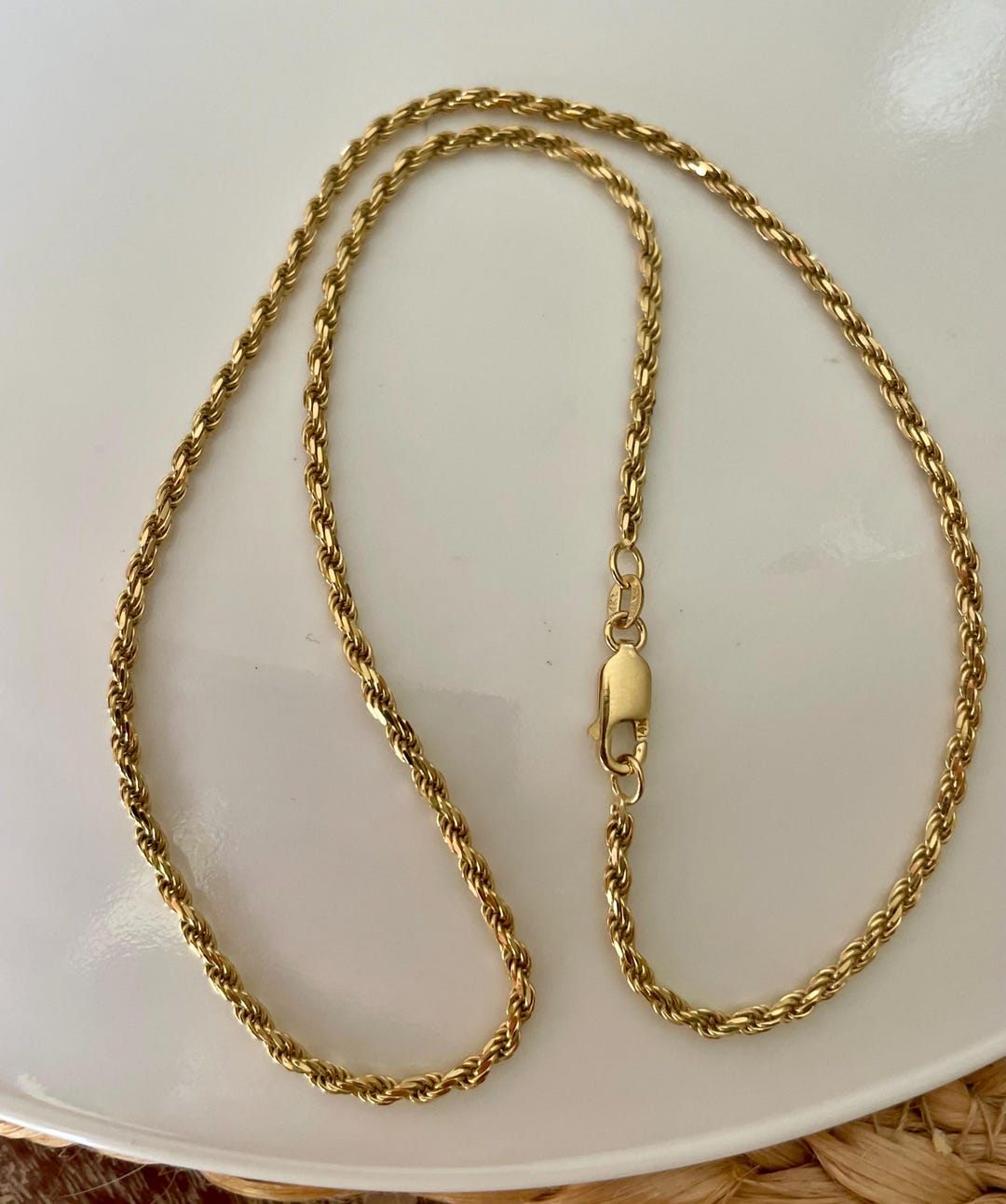 Vintage Gold Necklace 14k Gold Italian Rope Chain Necklace 18 Inches ...