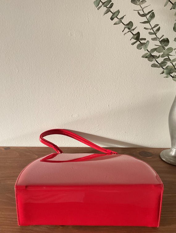 1950s 1960s Red Vinyl Top Handle Handbag, Vintage Pur… - Gem