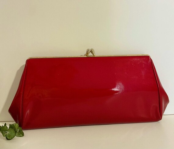 1950s 1960s Cherry Red Patent Leather Vinyl Purse, Vi… - Gem