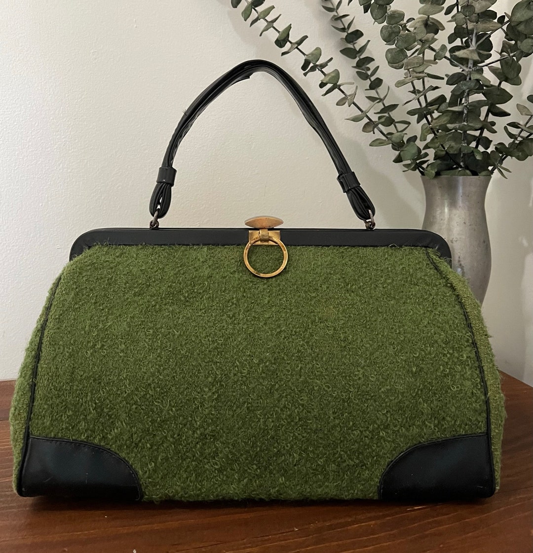 1950s 1960s Green Boucle Wool Handbag Vintage Top Handle - Etsy