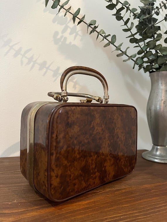 1950s 1960s Bobbie Jerome Box Bag, Vintage Brown Tort… - Gem