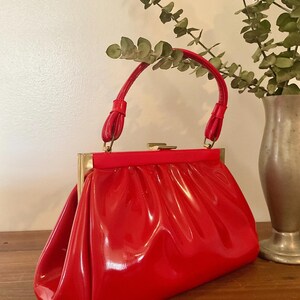 1950s Red Soft Vinyl Top Handle Handbag, Vintage Purse, Mid Century ...