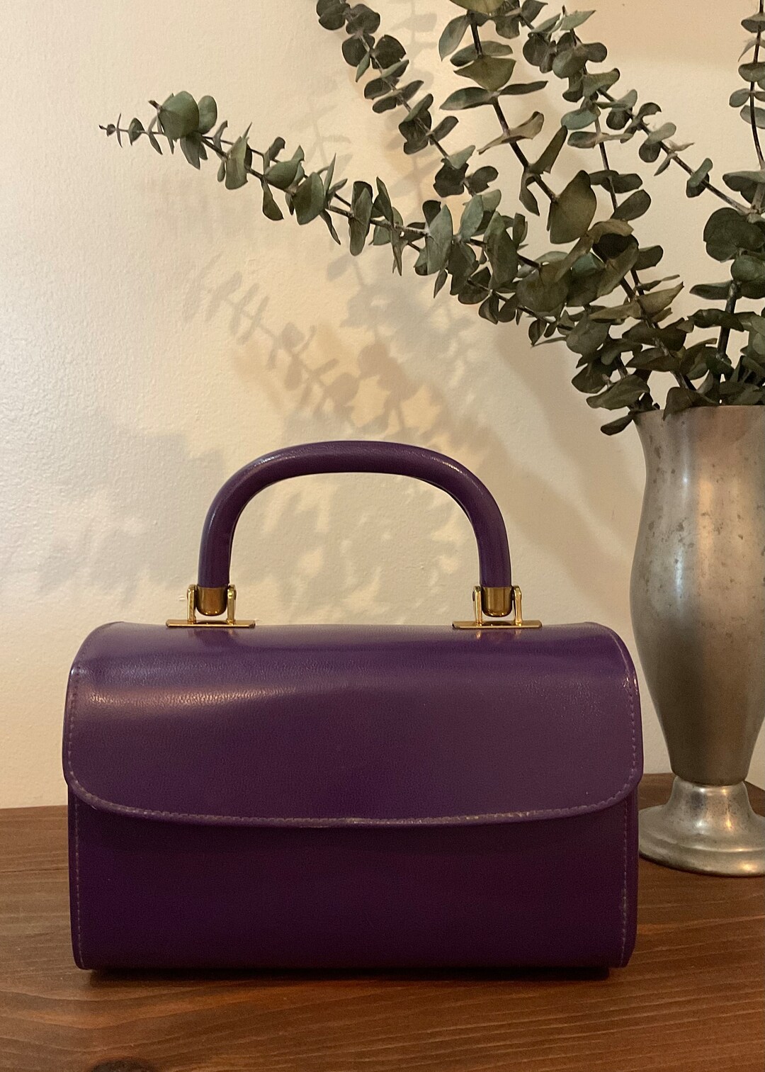 1950s 1960s Purple Top Handle Structured Box Purse, Vintage Handbag ...