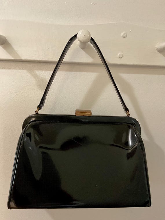 1950s 1960s Morris Moskowitz Black Patent Leather Vin… - Gem