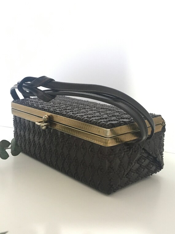 1950s 1960s Chocolate Brown Textured Box Bag, Vintage… - Gem