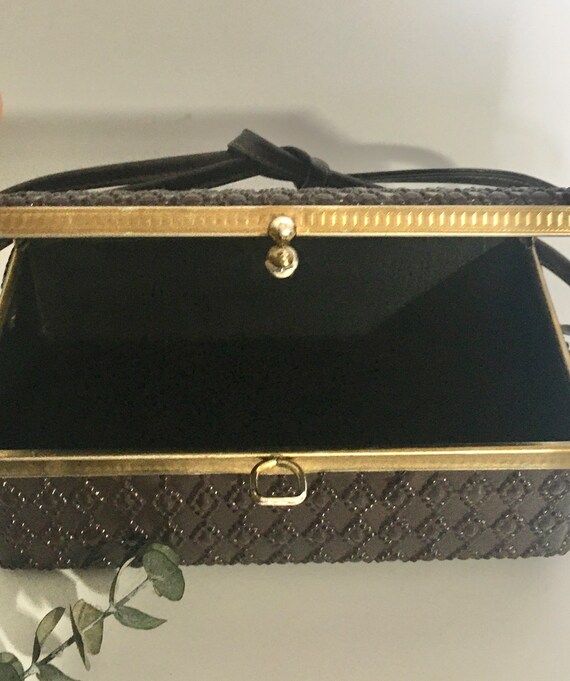 1950s 1960s Chocolate Brown Textured Box Bag, Vintage… - Gem