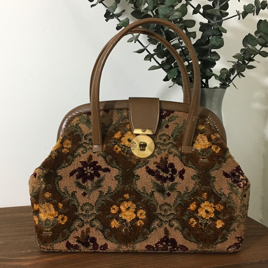 1960s Ronay Floral Chenille Carpetbag, 60s Top Handle Purse, Vintage ...