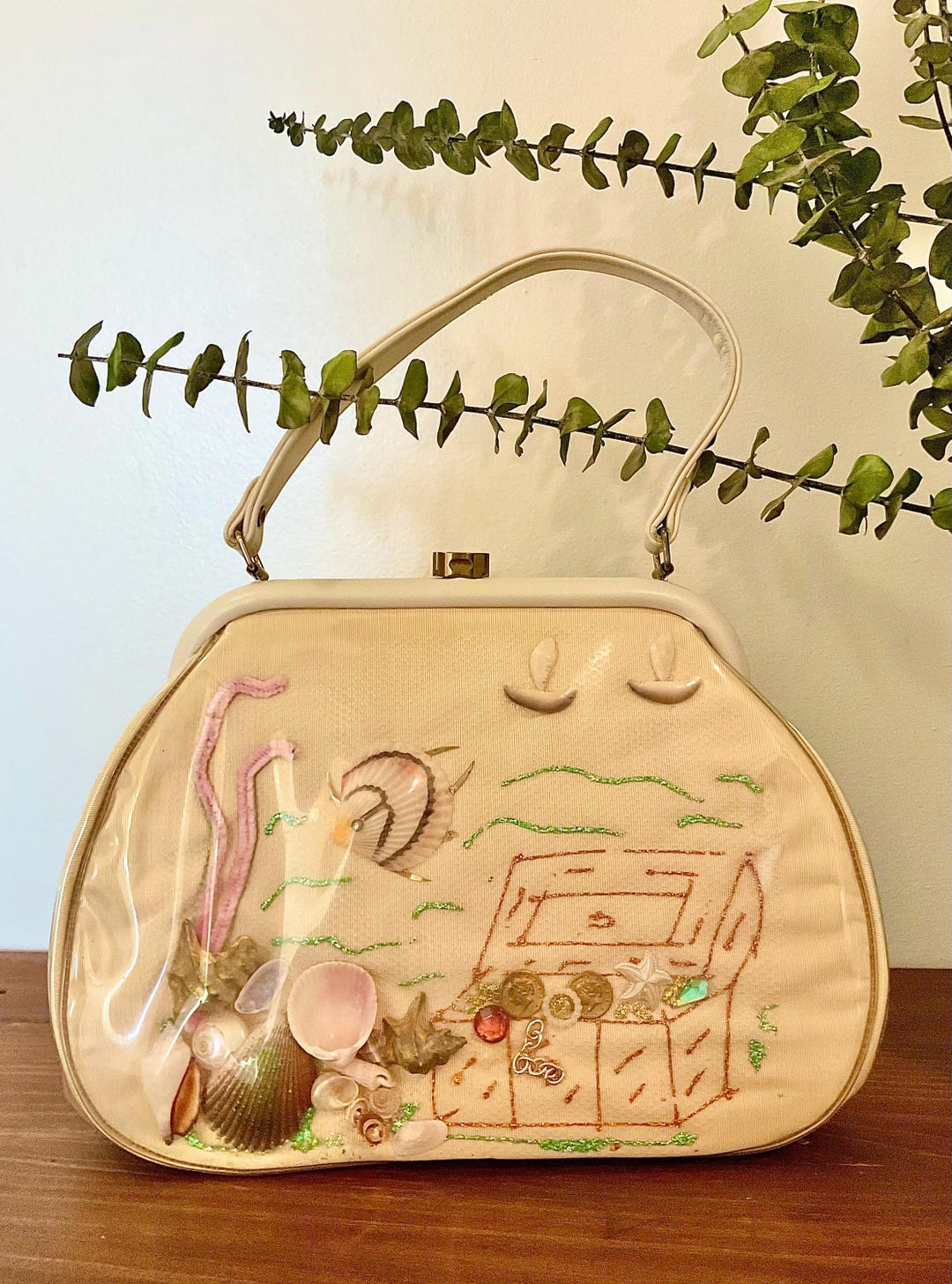 1950s 1960s Florida Handbags of Miami Clear Plastic Sea Shells Top ...
