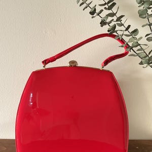 1950s 1960s Red Vinyl Top Handle Handbag, Vintage Purse, Mid Century ...