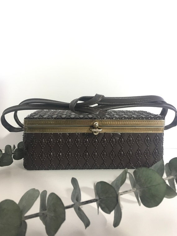 1950s 1960s Chocolate Brown Textured Box Bag, Vintage… - Gem