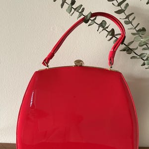 1950s 1960s Red Vinyl Top Handle Handbag, Vintage Purse, Mid Century ...