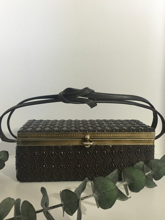 1950s 1960s Chocolate Brown Textured Box Bag, Vintage… - Gem