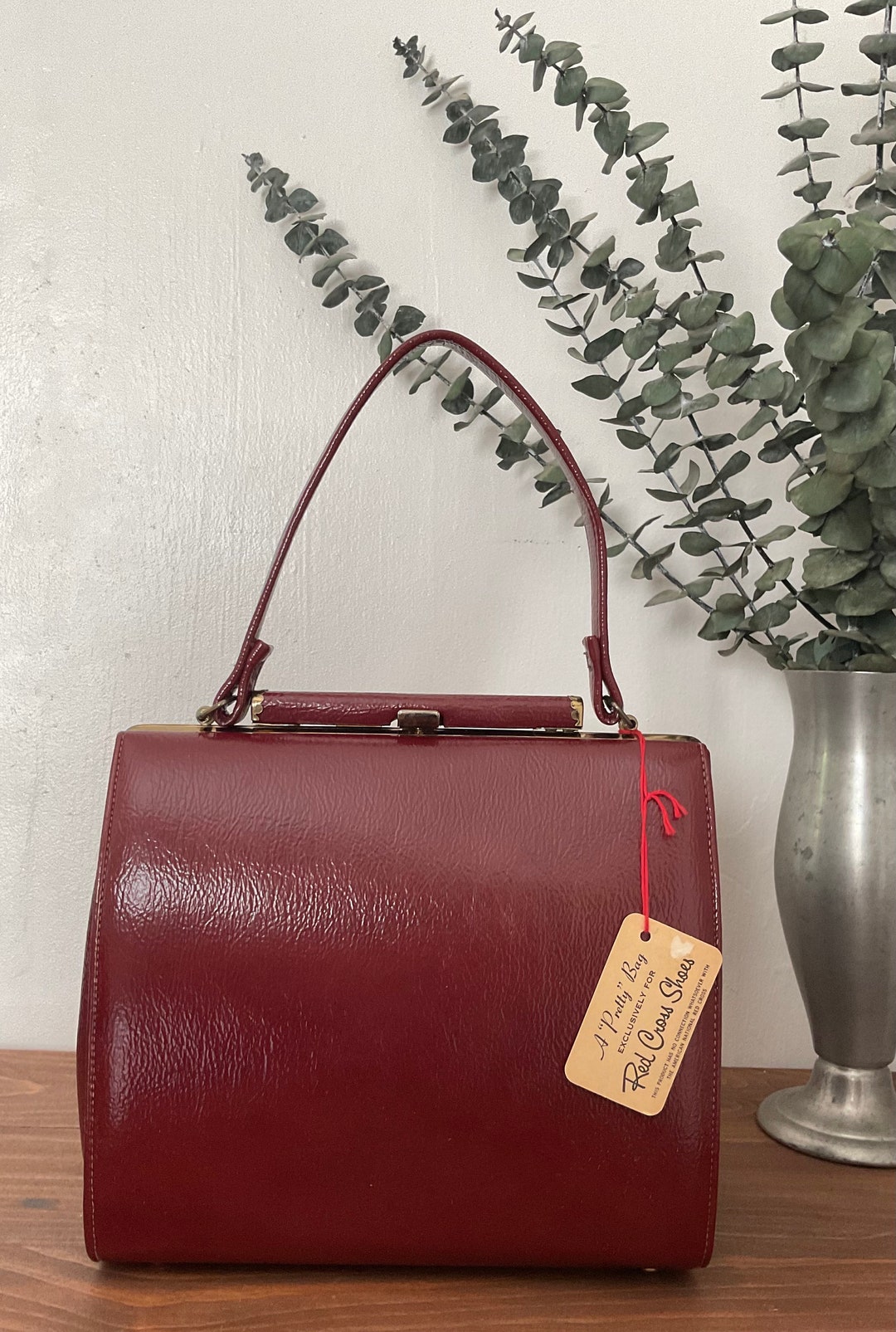 RESERVED.. NOS W/tag Red Cross Shoes A Pretty Bag Maroon Textured Vinyl ...