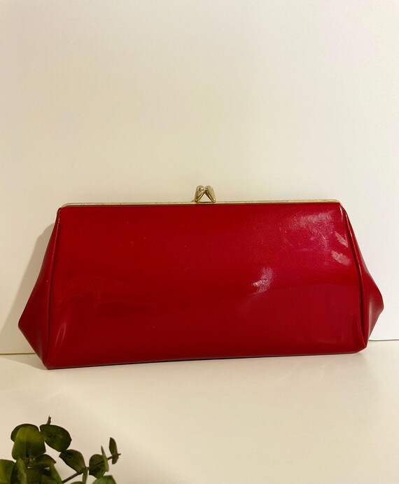 1950s 1960s Cherry Red Patent Leather Vinyl Purse, Vi… - Gem