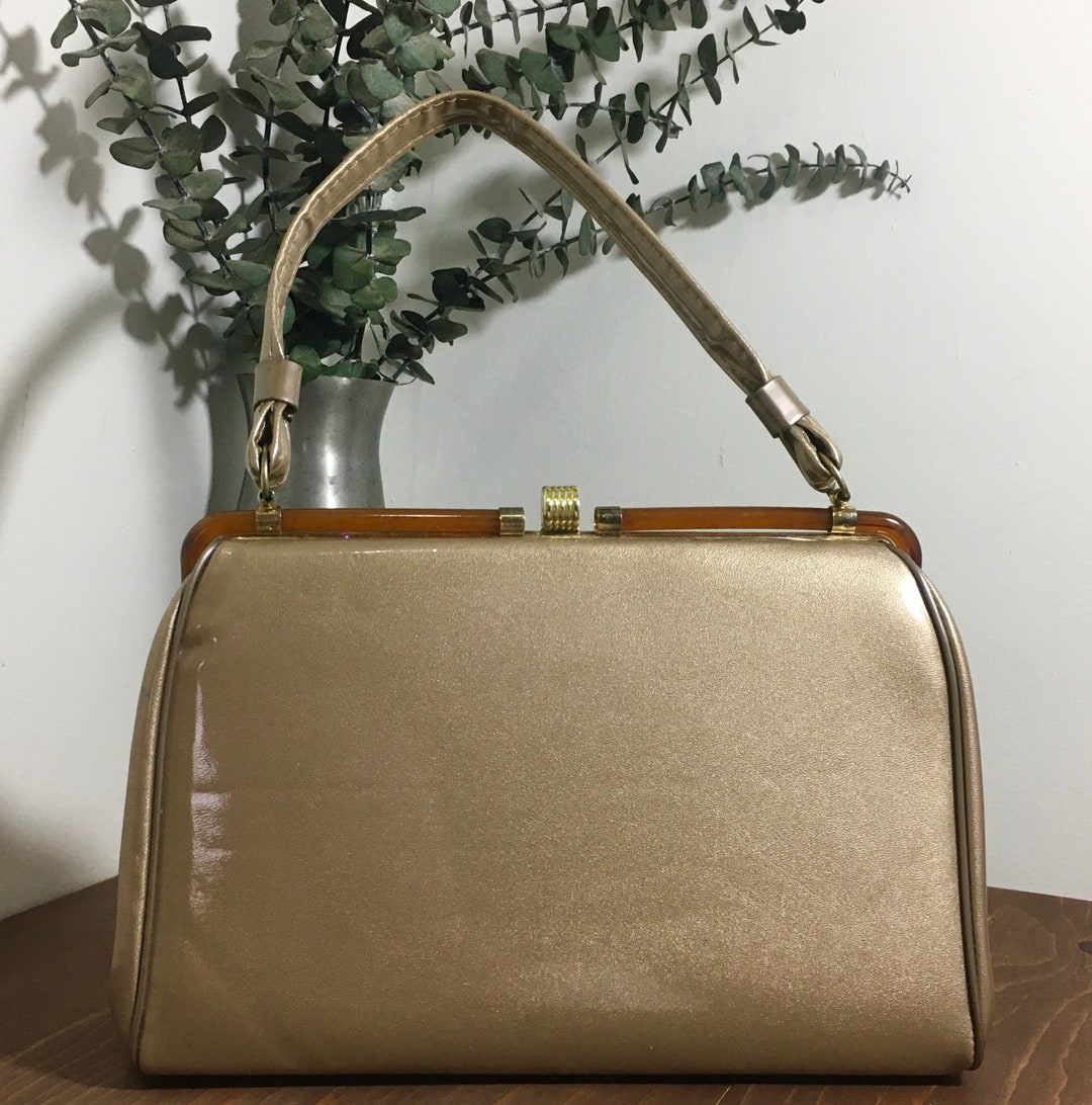 1950s 1960s Vinyl Top Handle Handbag, Vintage Purse, Mid Century ...