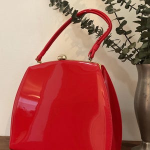1950s 1960s Red Vinyl Top Handle Handbag, Vintage Purse, Mid Century ...