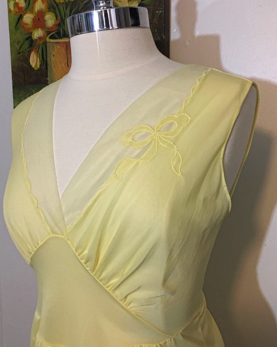 1950s 1960s Yellow Nylon Full Length Nightgown, Vinta… - Gem